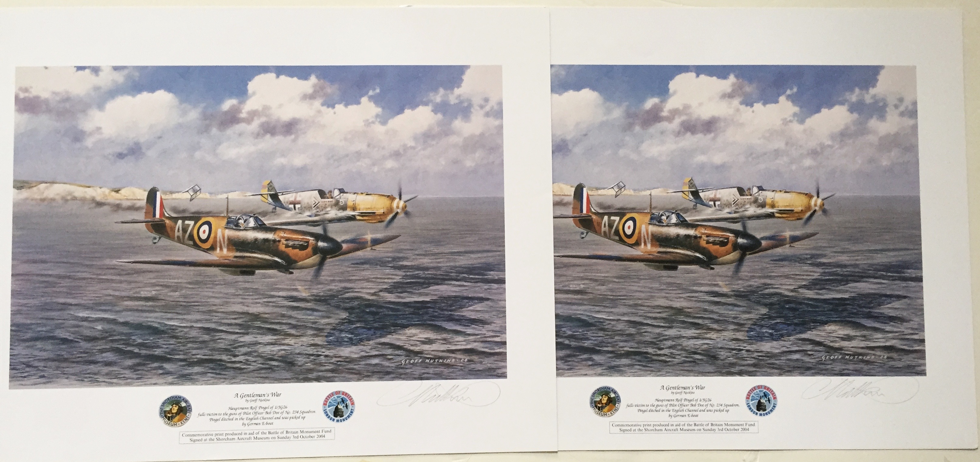 “A Gentleman’s War’ Print by Geoff Nutkins. This print depicts Bob Doe in his faithful Spitfire r
