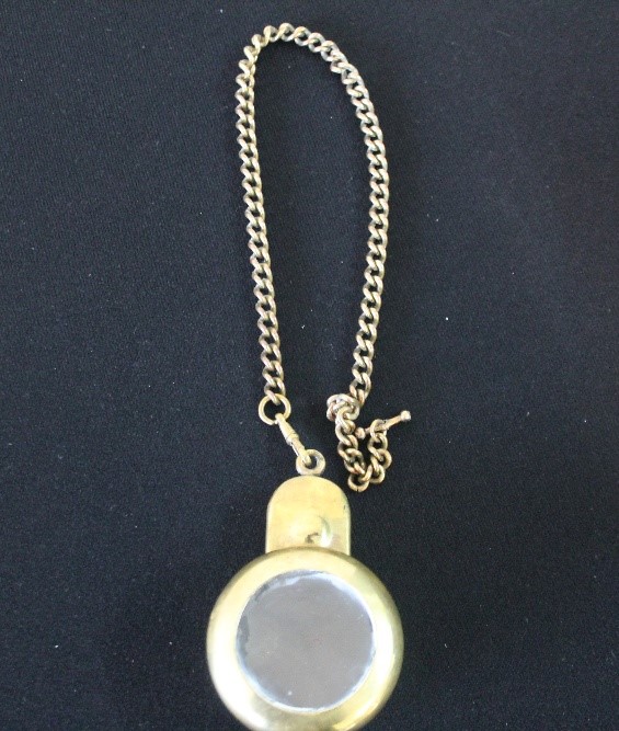 MINERS BRASS POCKET WATCH CASE - a brass case on a 17" long brass chain.