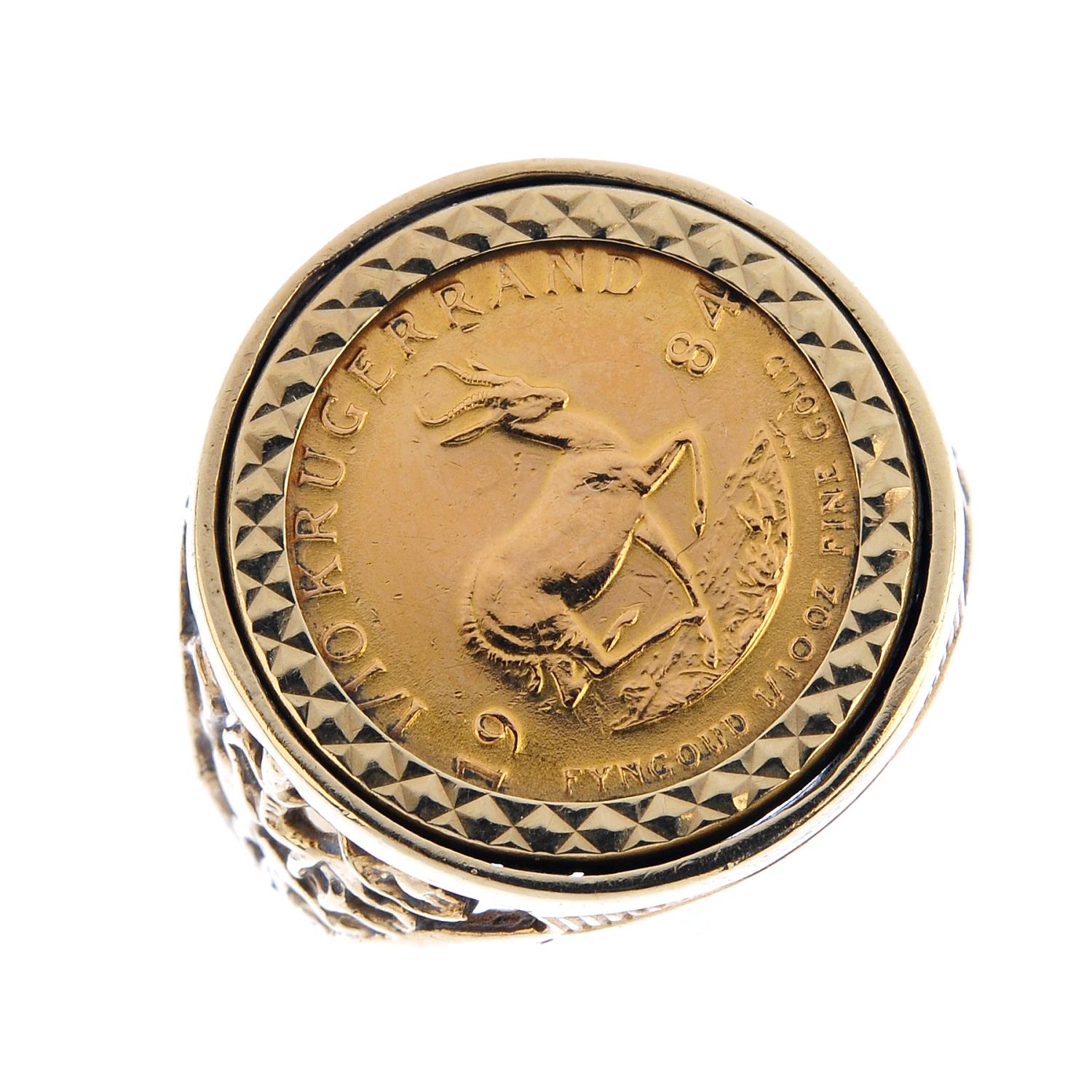A 9ct gold 1/10th Krugerrand ring. The South African 1/10th Krugerrand ...