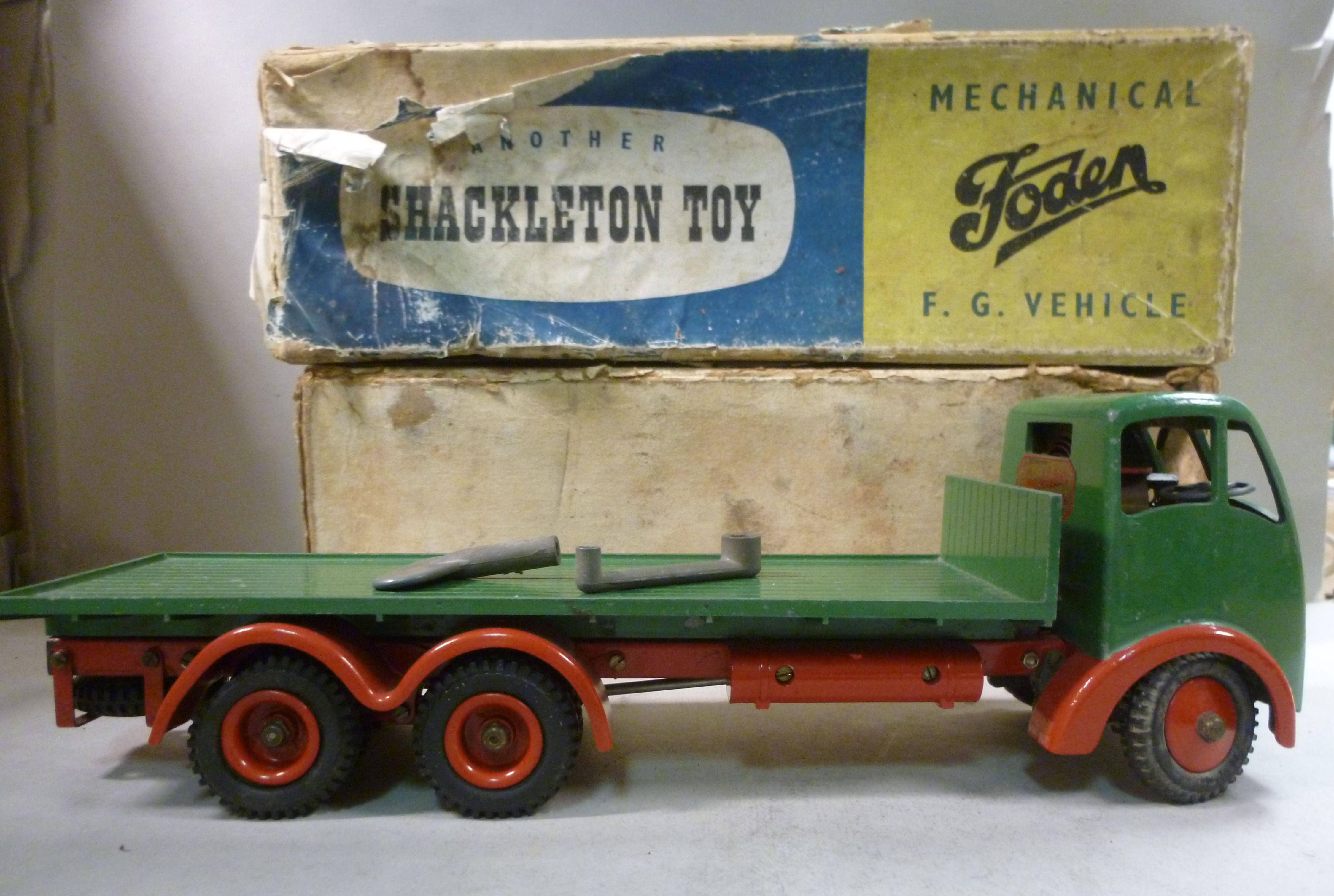 A Shackleton Toys flatbed clockwork model Foden FG Vehicle, in green ...