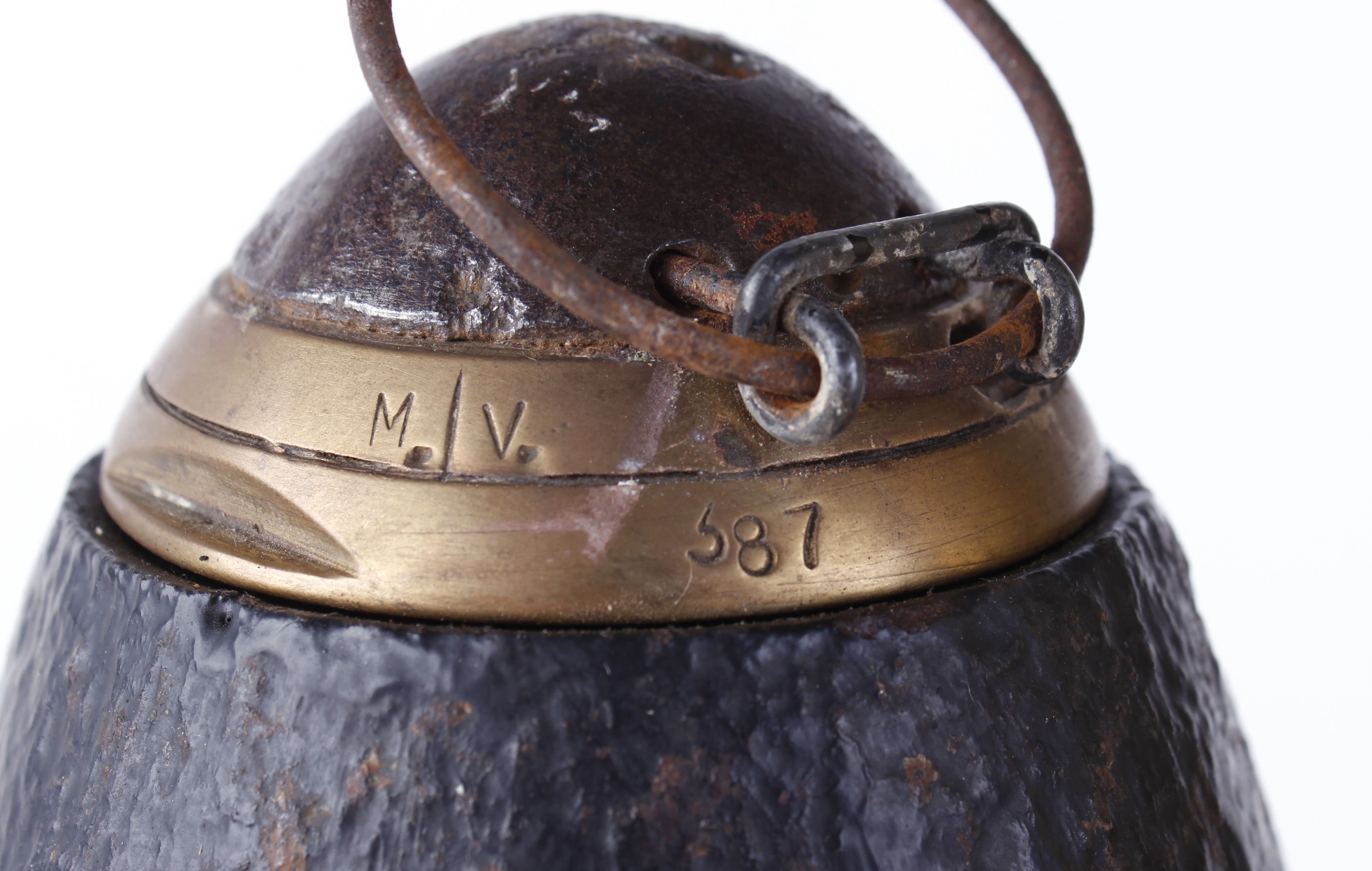 WWI 5 ins shrapnel shell with timer, brass case the base stamped POLTE ...