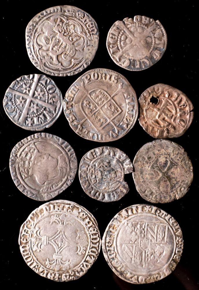 Nine hammered silver coins,: English, Scottish and foreign including ...
