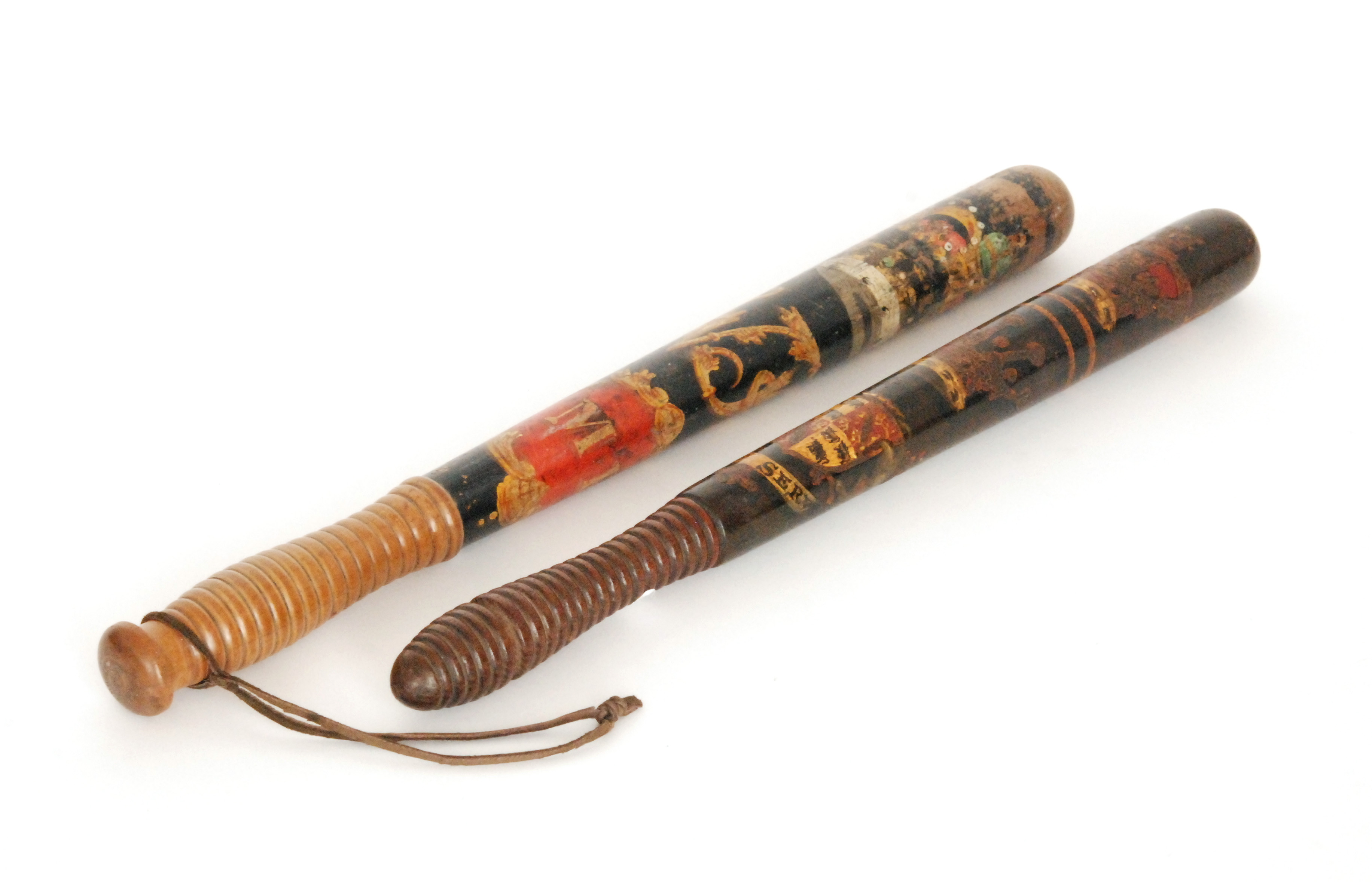 A Victorian painted truncheon for the military police, painted cypher ...