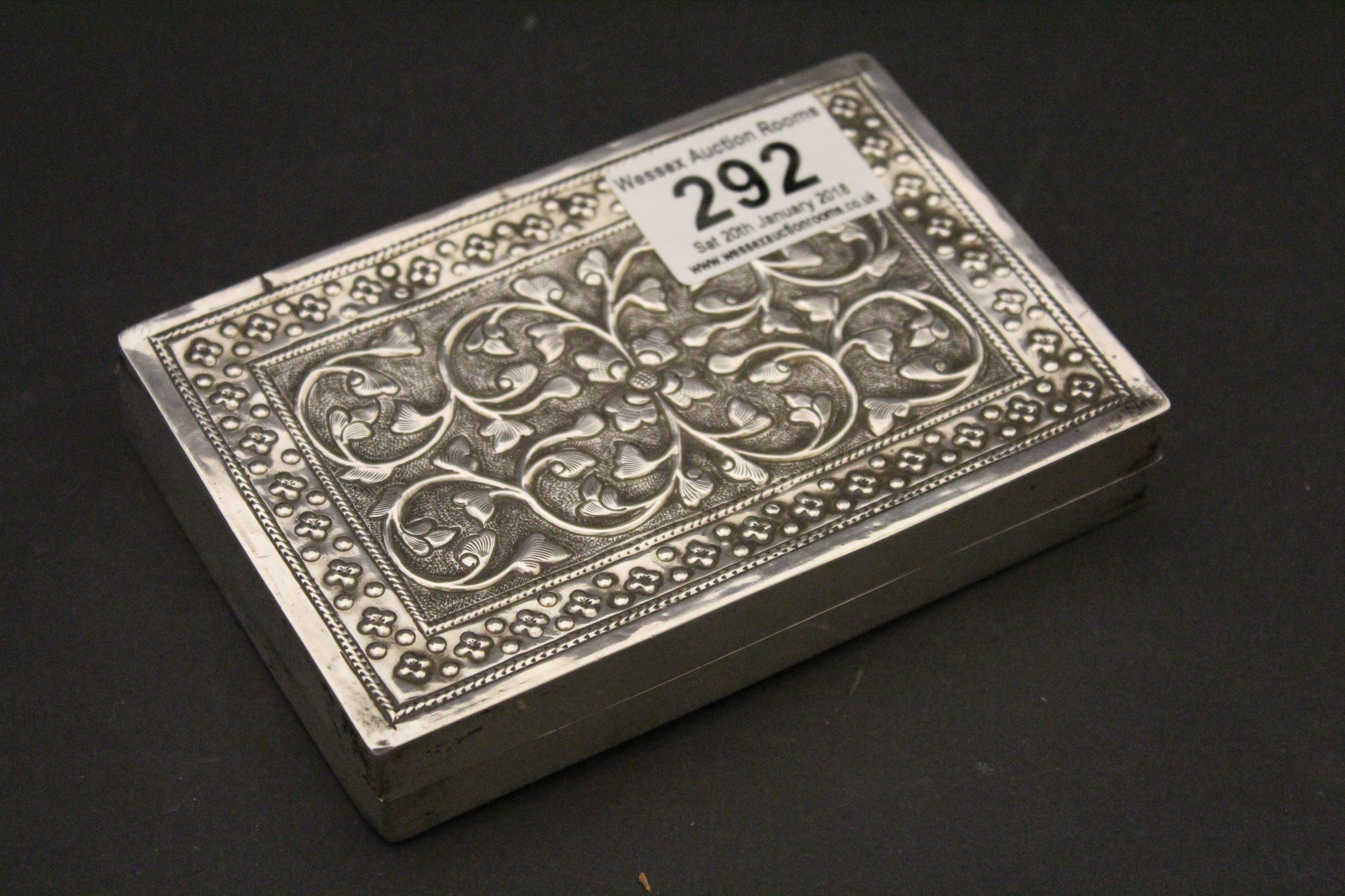 Middle Eastern Silver cigarette box with maker marks T.U to base