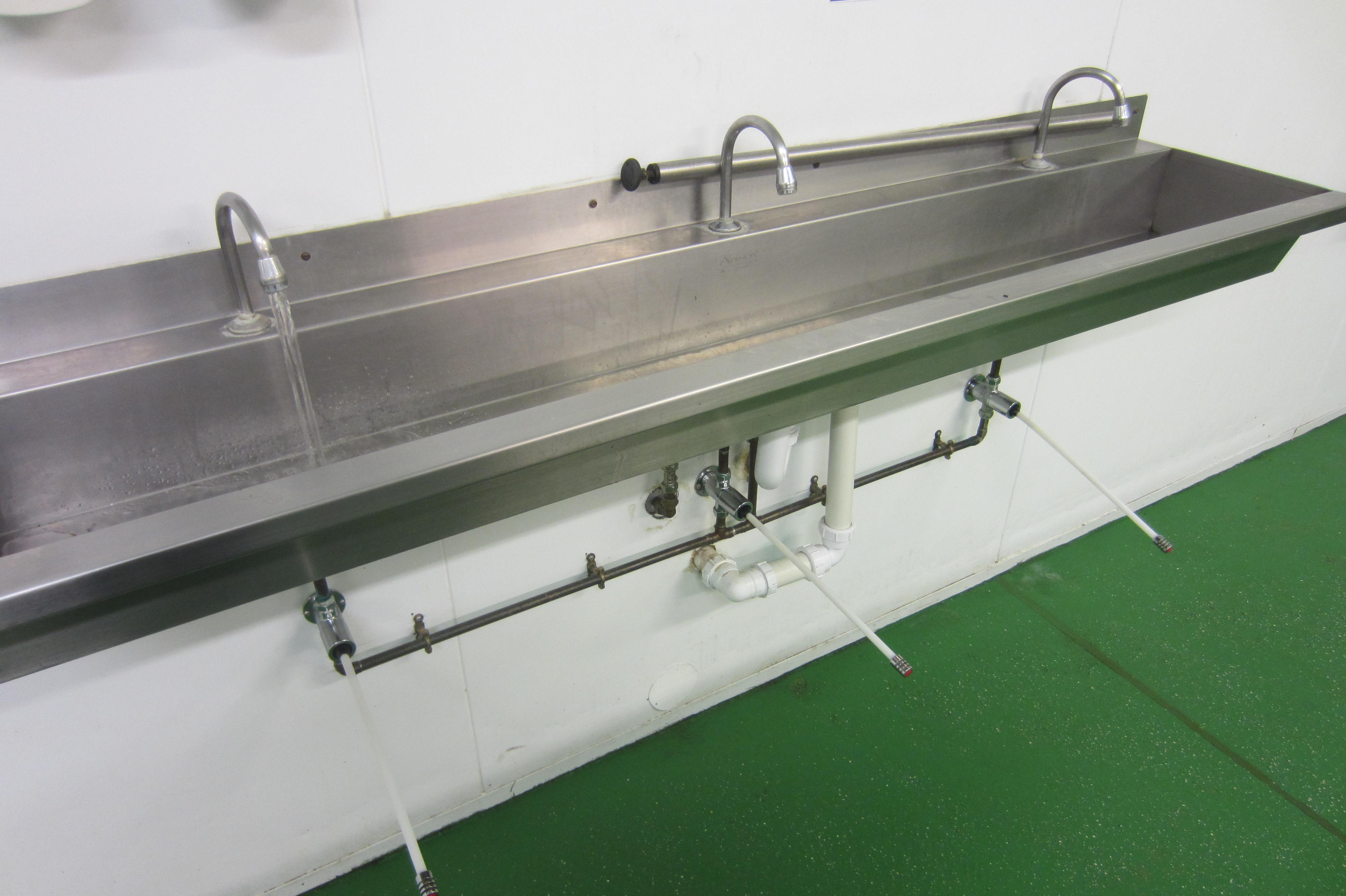 Stainless Steel Hand Wash Trough with 3 Knee Operated Stations. Comes ...