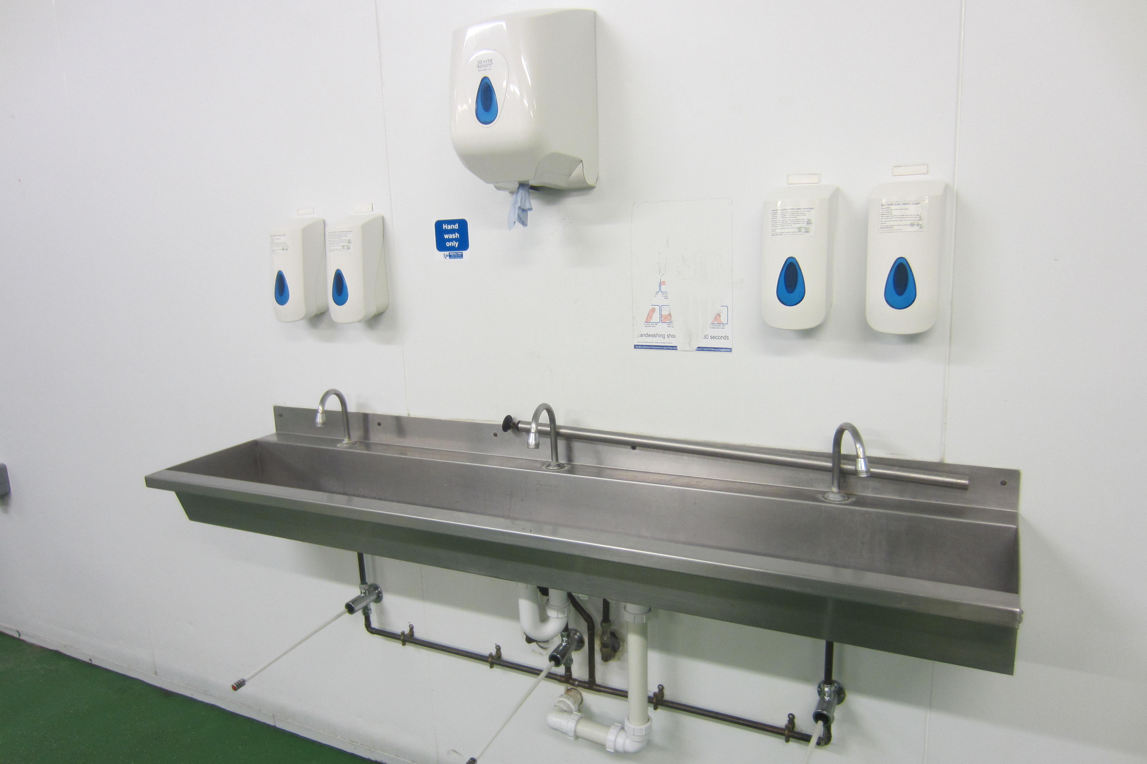 Stainless Steel Hand Wash Trough with 3 Knee Operated Stations. Comes ...