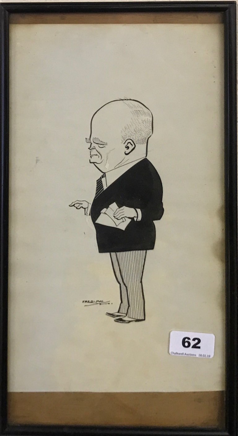 A framed original ink caricature of possibly Winston Churchill by Fred ...