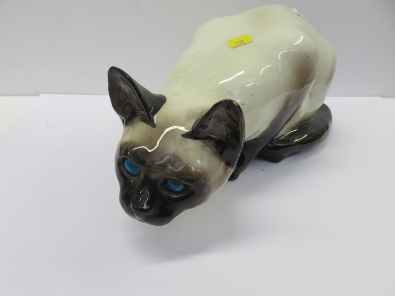 WINSTANLEY CAT, large Siamese ceramic cat, 15.5" length