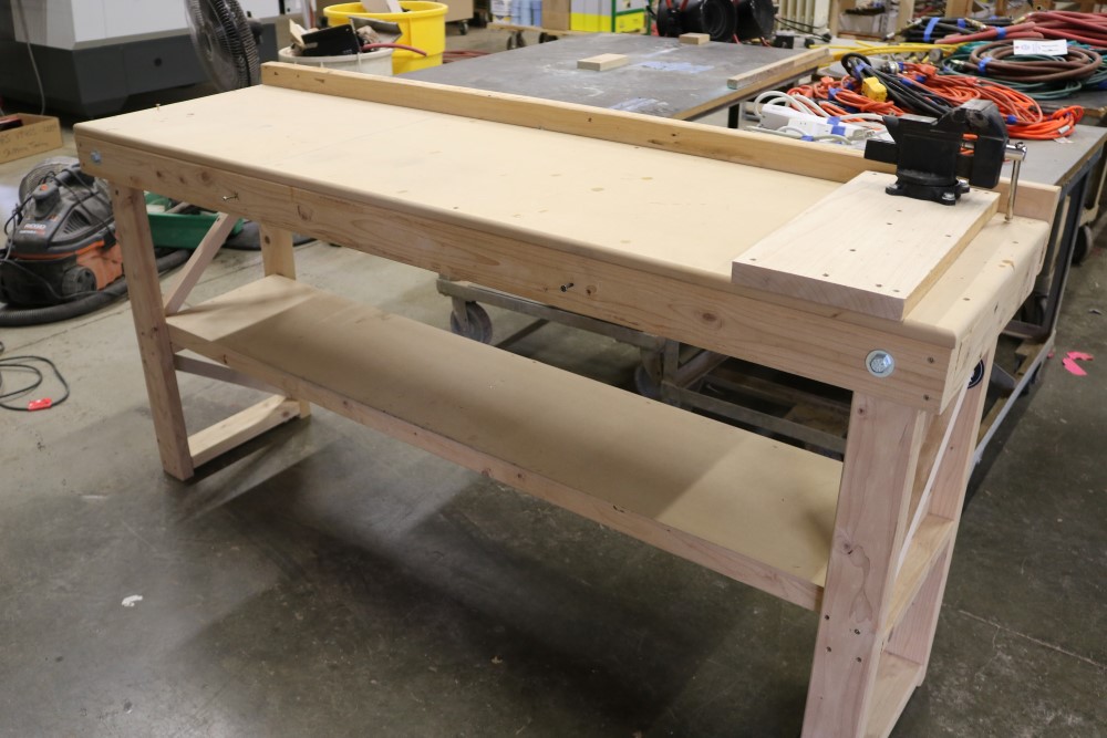 2 Tier Heavy Duty Wood Work Station with 3 1/2" Vise with Anvil 72" x ...