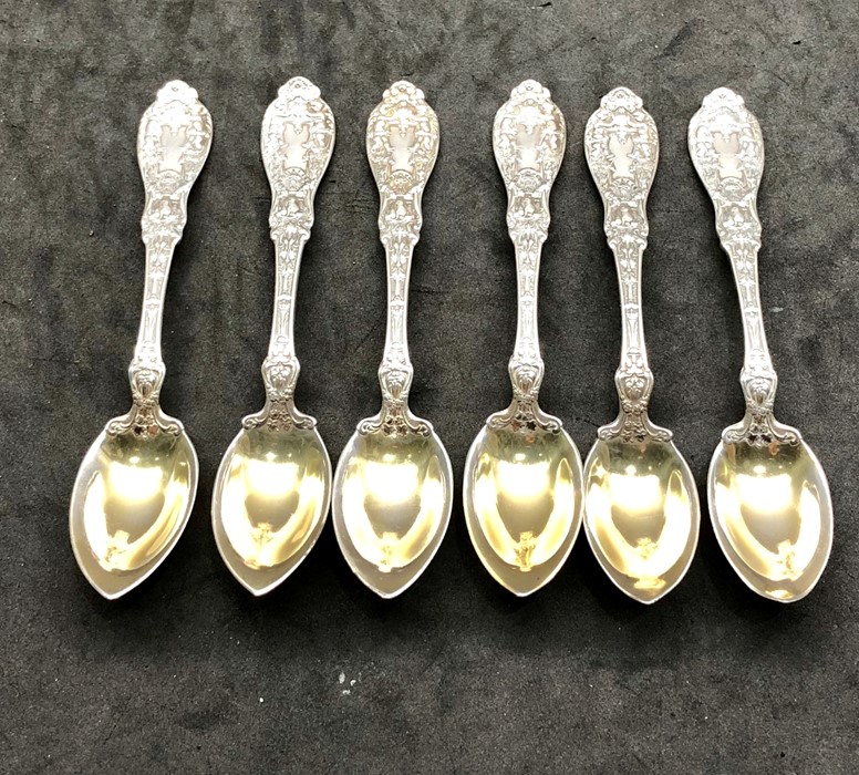 Fine set of 6 victorian Silver spoons highly decorated cherub embossed ...