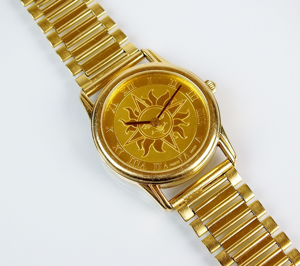A gentleman's 18ct gold Pamp Suisse bracelet wristwatch, the circular ...