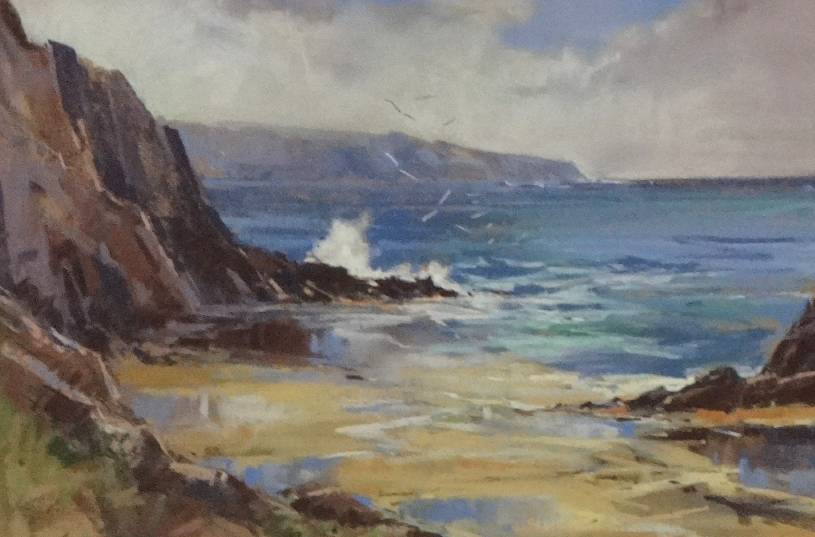 RAY BALKWILL (Devon Artist) mixed media 'Evening Cliffs', signed, 36cm ...