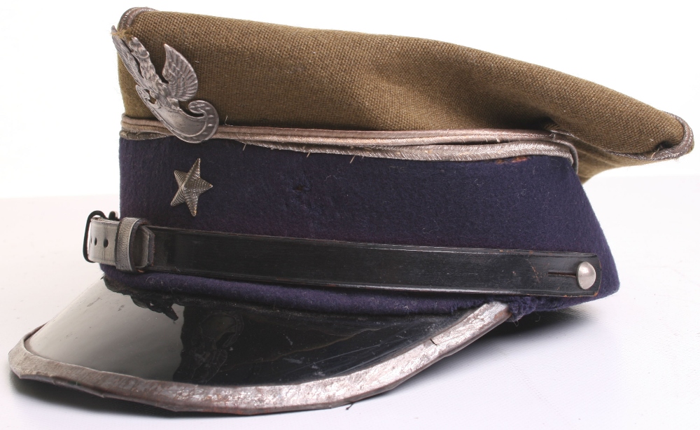 WW2 Polish Officers Peaked Cap (Rogatywka), of khaki top with dark blue ...