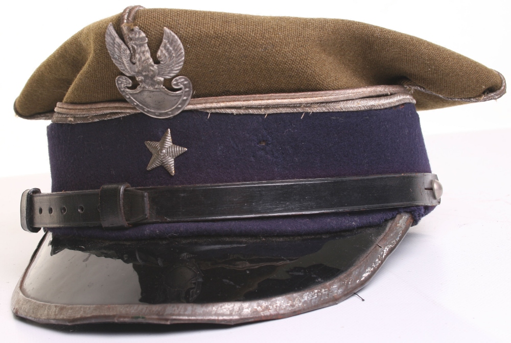 WW2 Polish Officers Peaked Cap (Rogatywka), of khaki top with dark blue ...