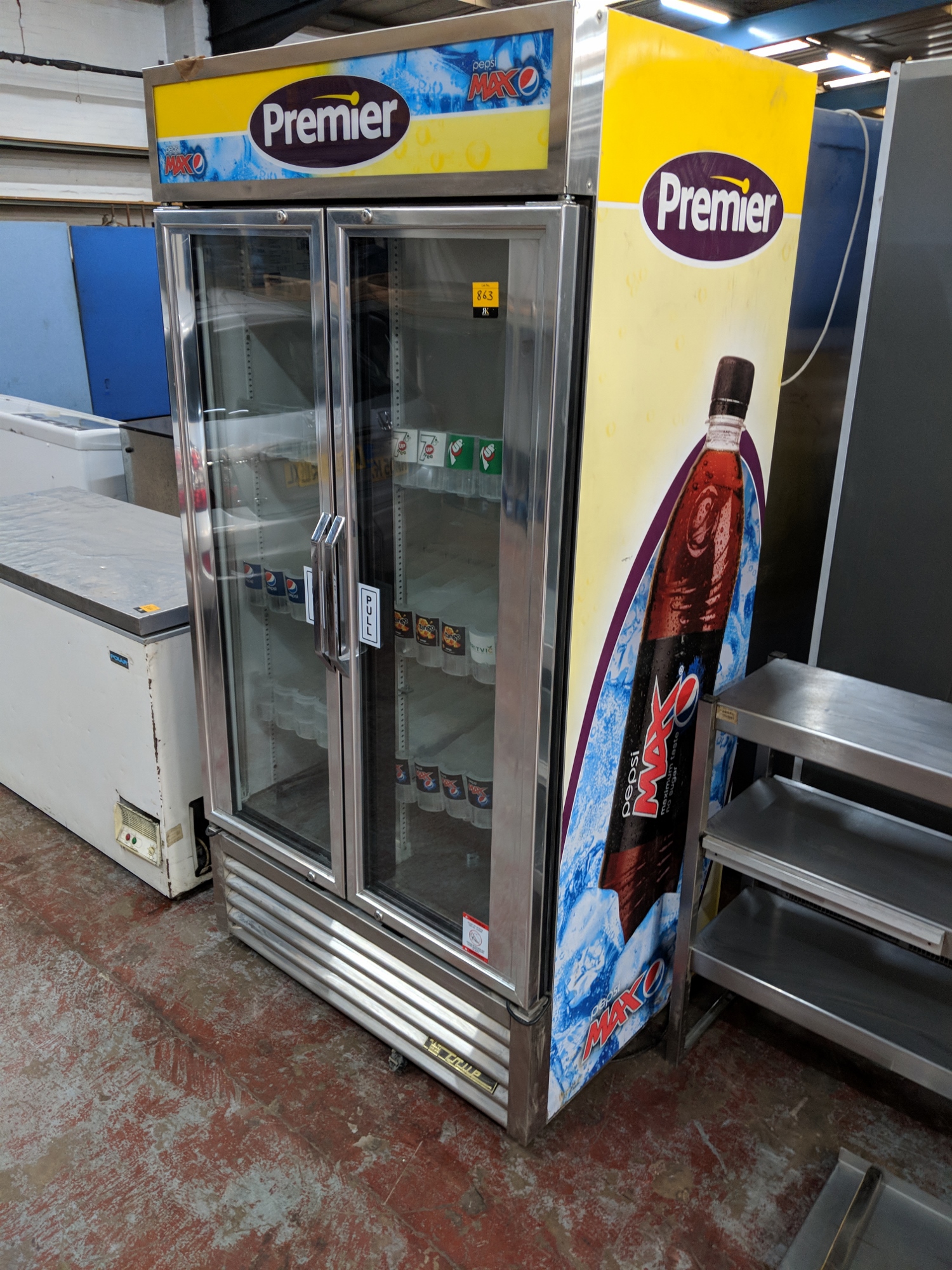 Pepsi Max/Premier branded twin clear door stainless steel fridge ...