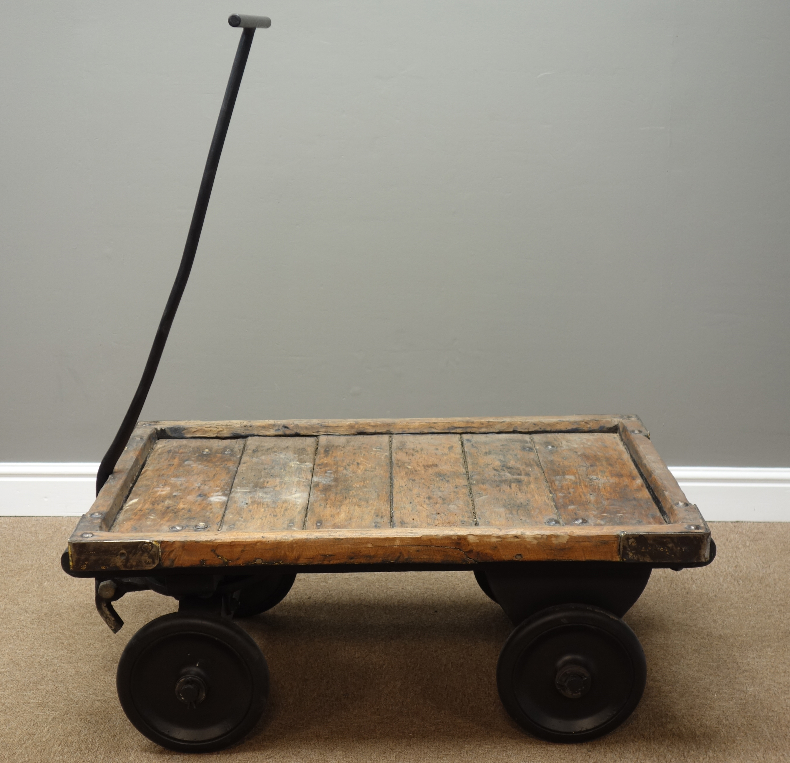Slingsby Railway Porters Platform trolley, metal bound wooden body on ...