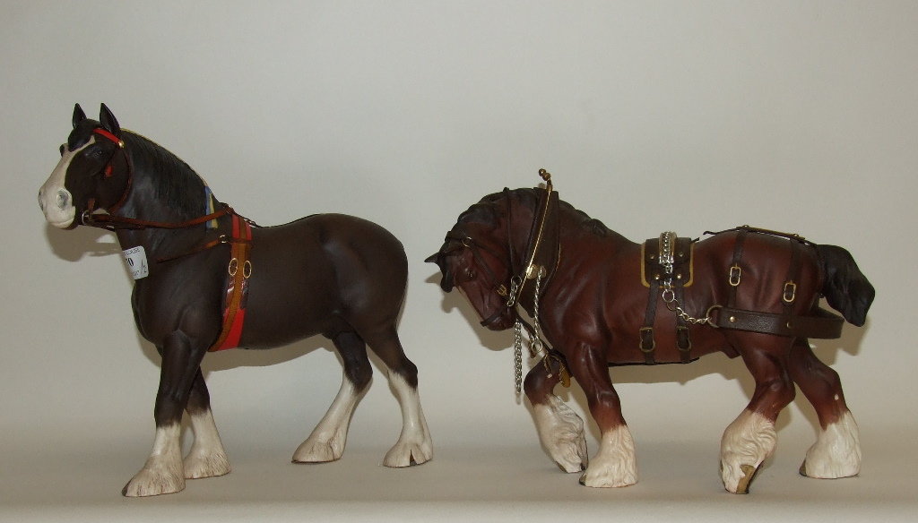 A Beswick Large Action Shire Horse, harnessed, 2378, and a Clydesdale ...