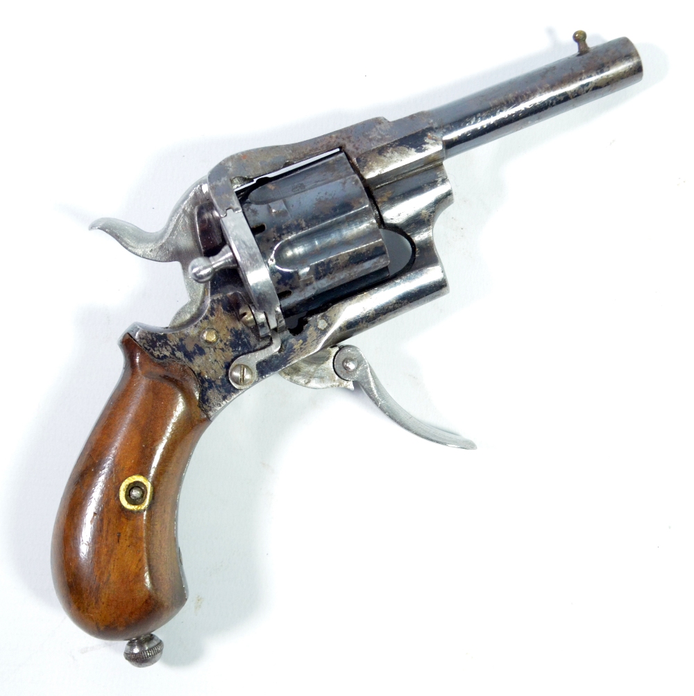 A small Belgian six shot pinfire revolver stamped 'ELG' within an oval ...