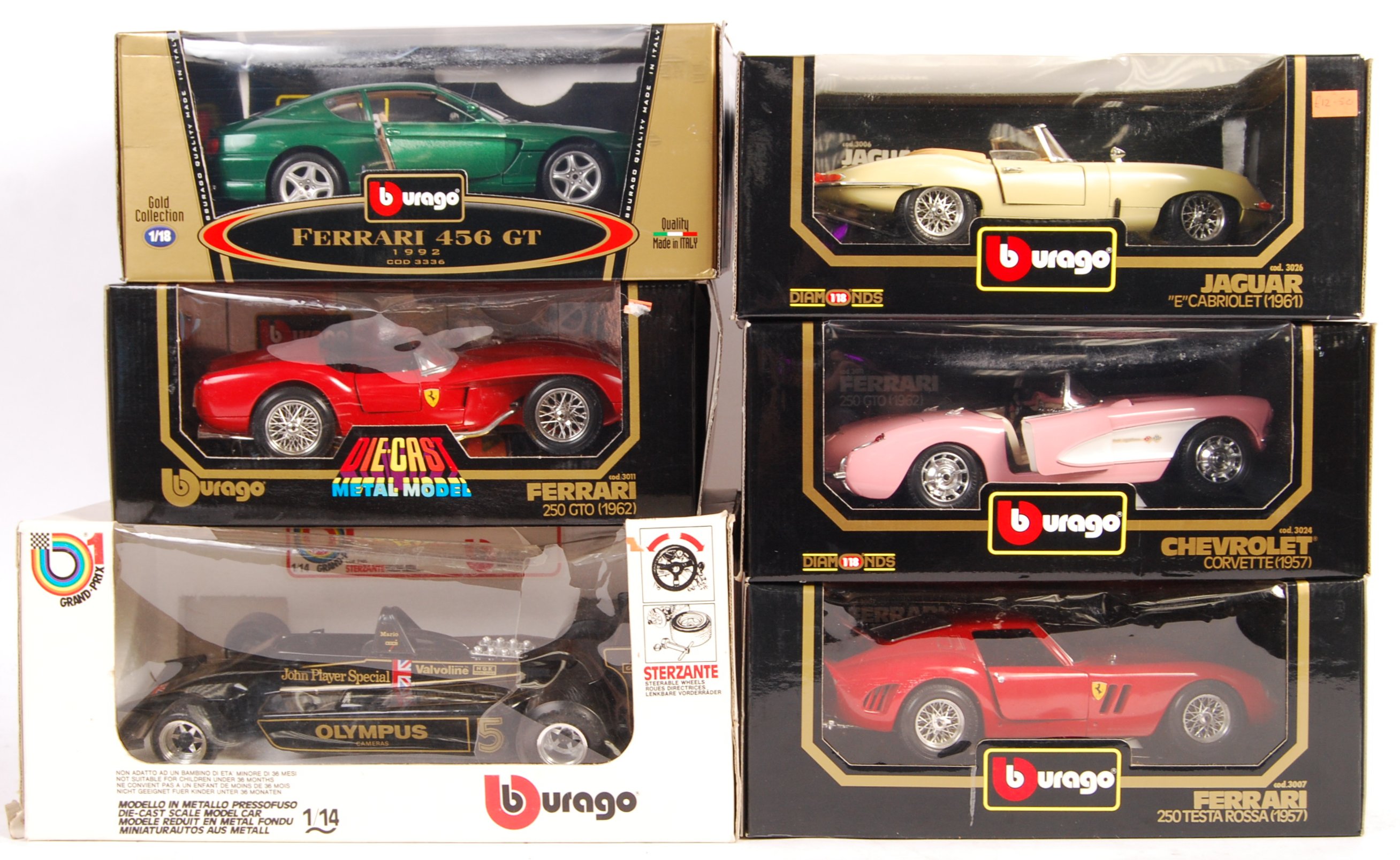 A collection of 6x Bburago / Burago made 1/18 scale diecast models ...
