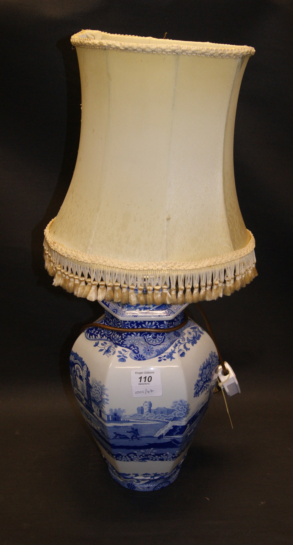 Modern Spode blue and white table lamp. Entitled Italian