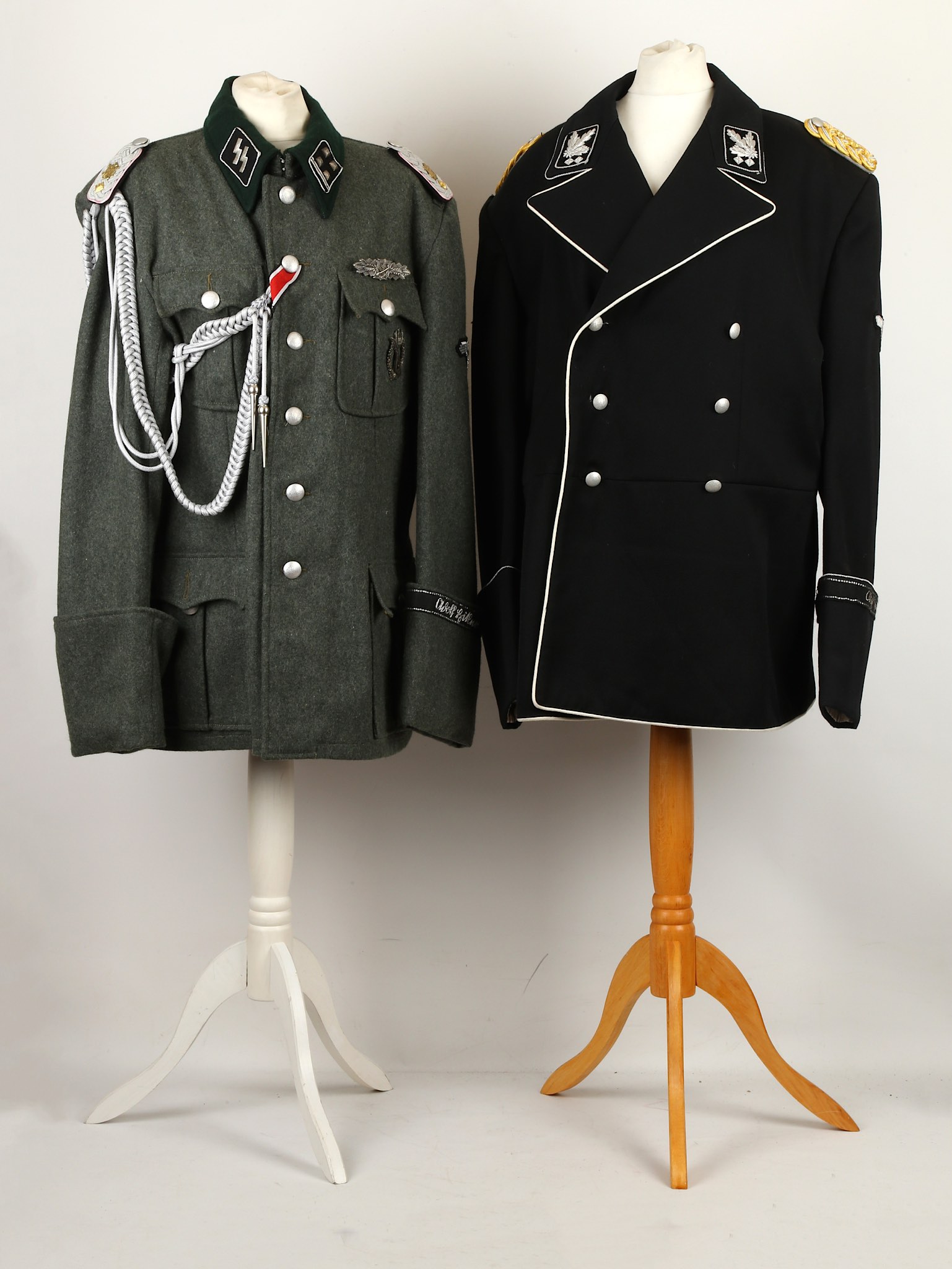 Two German WWII style copy uniforms; Jager troop jacket with Adolf ...