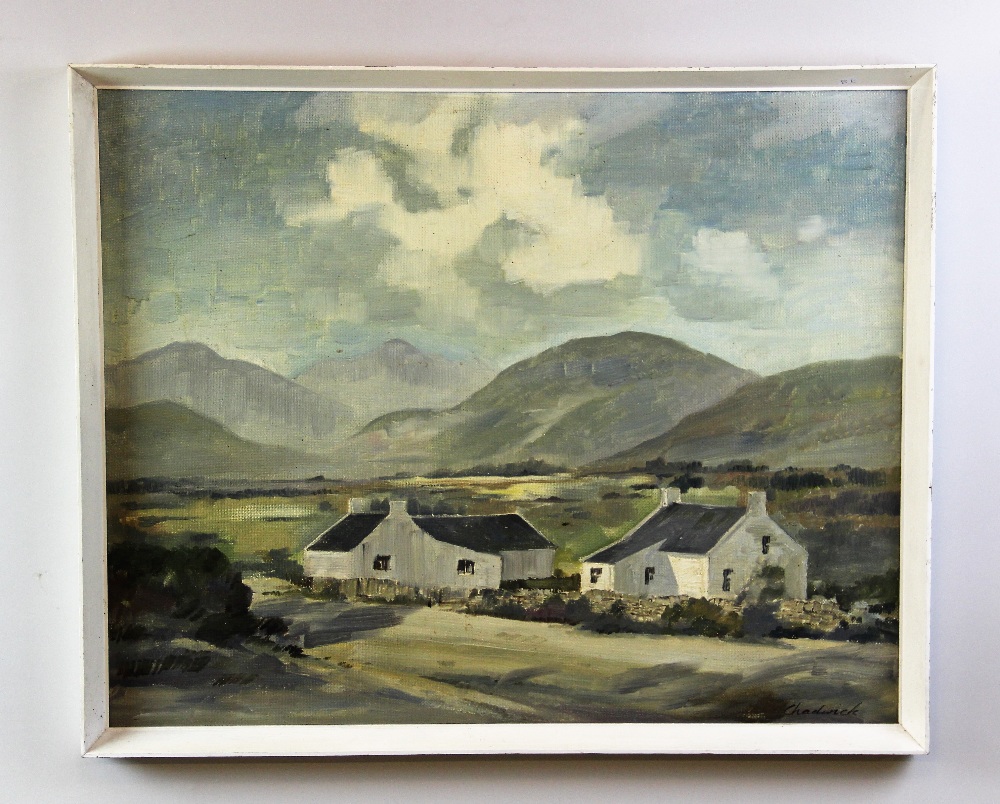 Sam Chadwick, Oil on artist board, Cottages in a landscape on the Isle of Arran, Signed Chadwick,