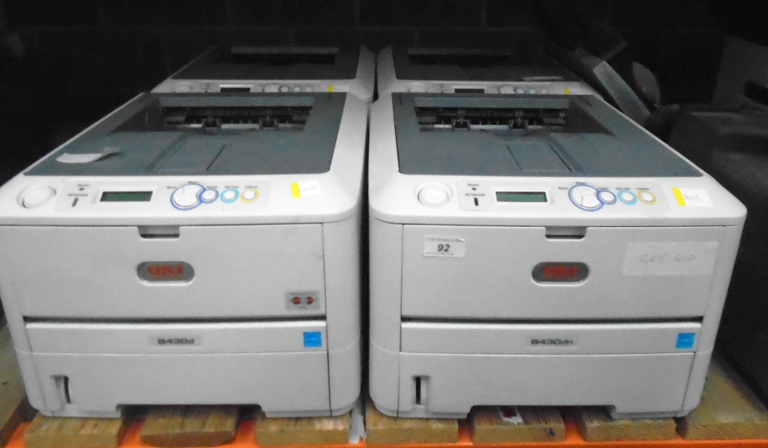 4 x Oki printing solutions office printers - no power leads