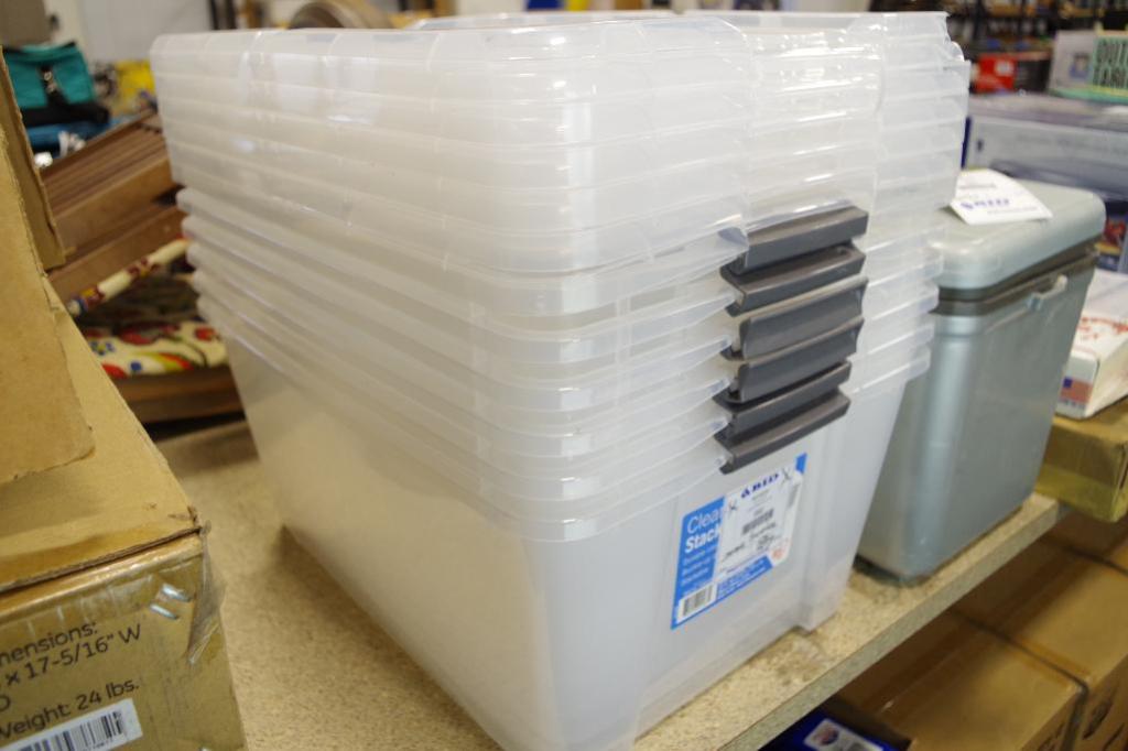 [6] Clear Plastic 45-Quart Storage Bins, Some Damaged, Store Returns