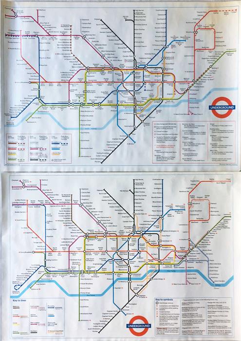 Pair of London Underground POSTER MAPS from 1985 and 1989 respectively ...
