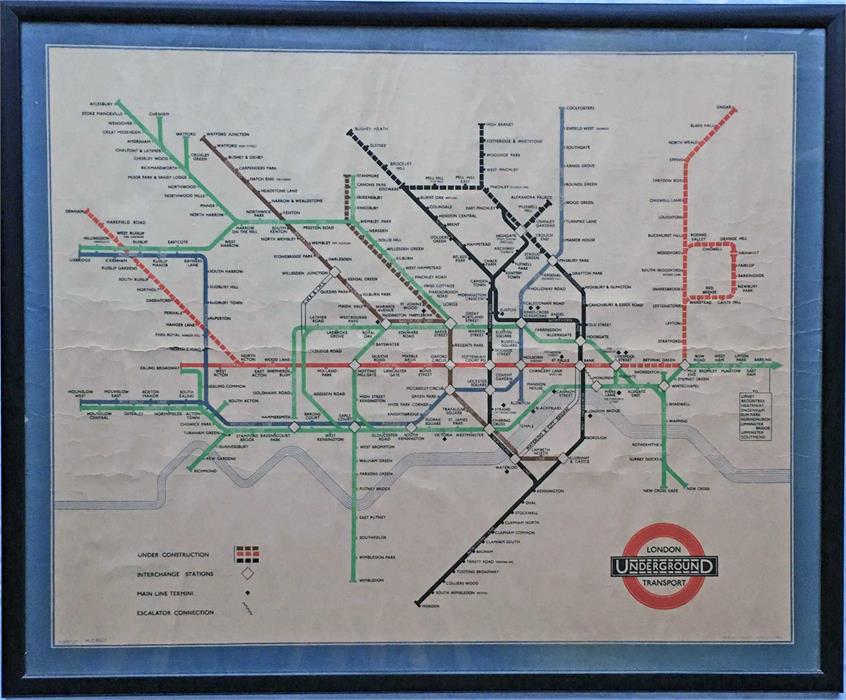 1939 London Underground POSTER MAP by H C Beck. Shows the planned ...