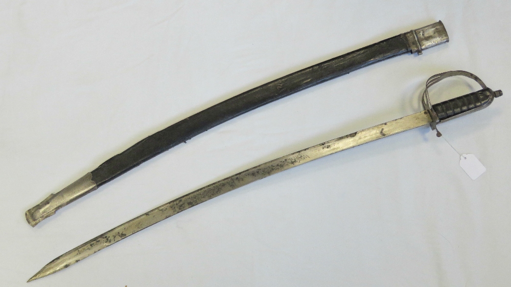 A 19th century Indian Cavalry sword, wire bound grip, engraved curved ...