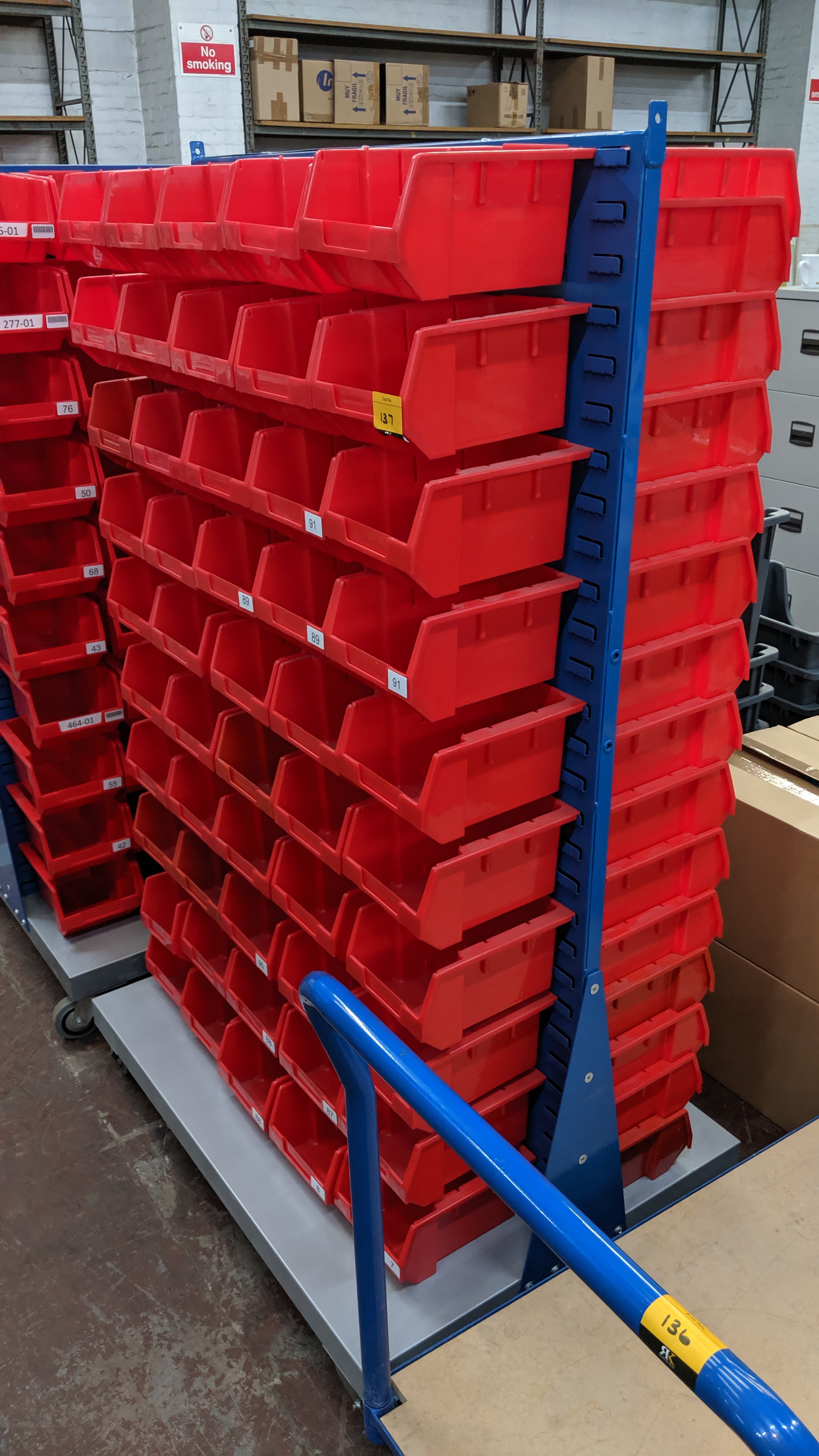 Mobile lin bin type dispensing trolley including 50 detachable bins ...