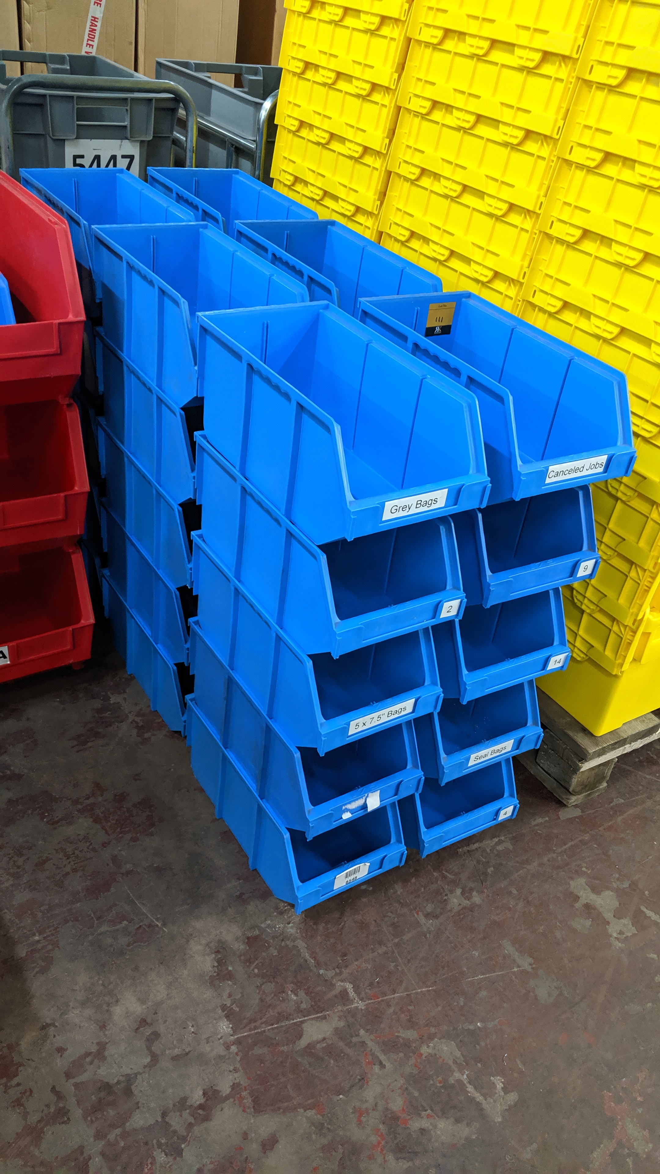 Quantity of lin bin type storage units comprising 30 blue bins each ...