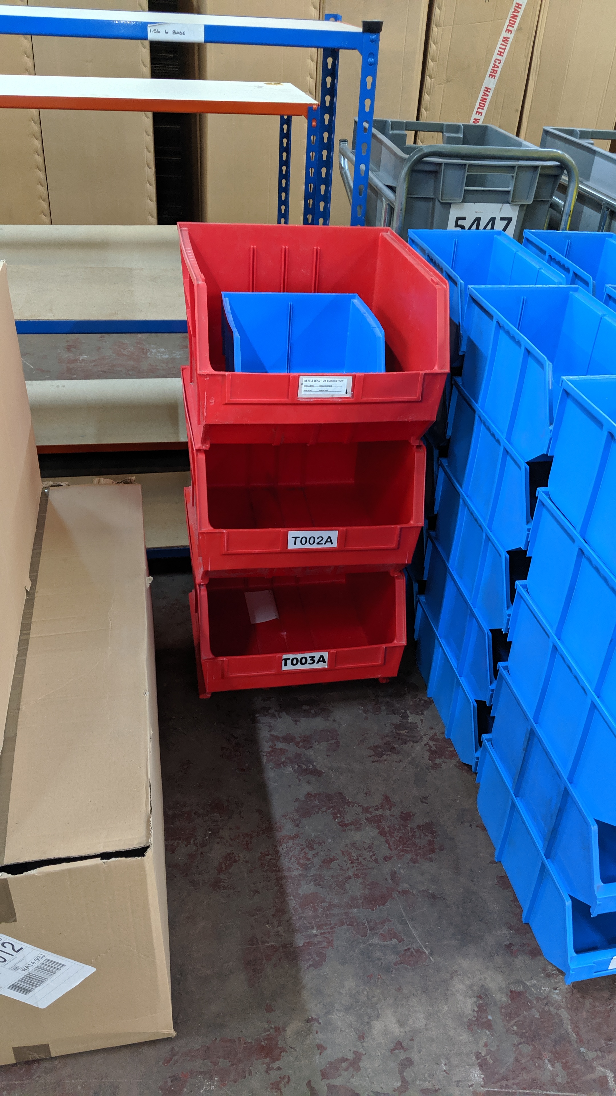 Quantity of lin bin type storage units comprising 30 blue bins each ...