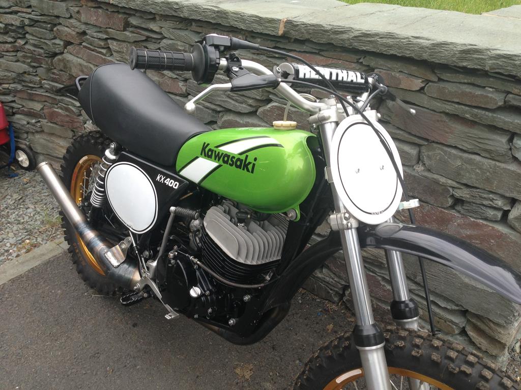 A 1975/6 Kawasaki KX400 twin shock scrambler, green. This KX400 has ...