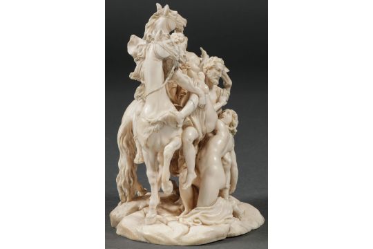 A FINE & IMPORTANT CARVED IVORY FIGURAL GROUPING OF THE RAPE OF THE ...