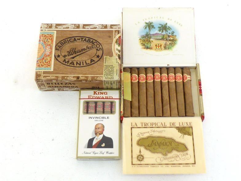 An unopened box of 50 Alhambra Bellezas cigars, a box of 9 La Tropical ...
