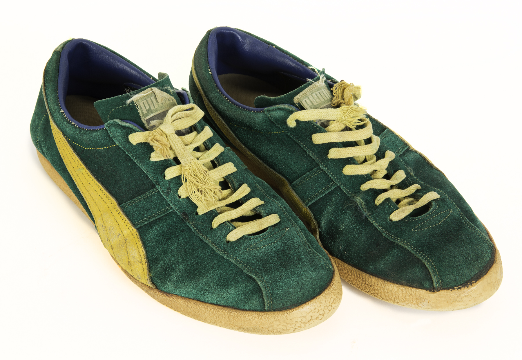 A pair of Puma brand Brazil-themed shoes owned and worn by Pelé.11 by 4 ...