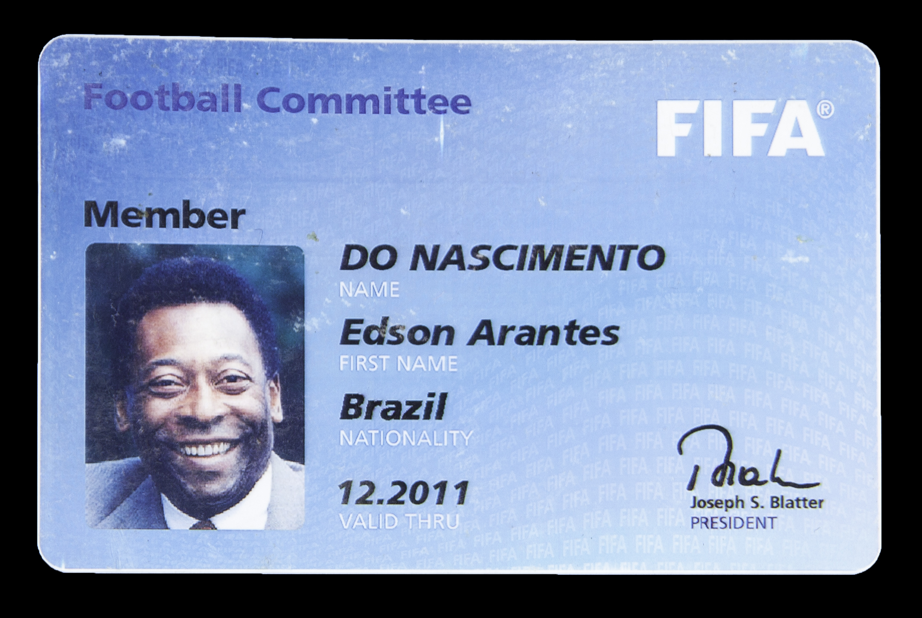 A FIFA Football Committee membership card issued to Pelé. The card was ...