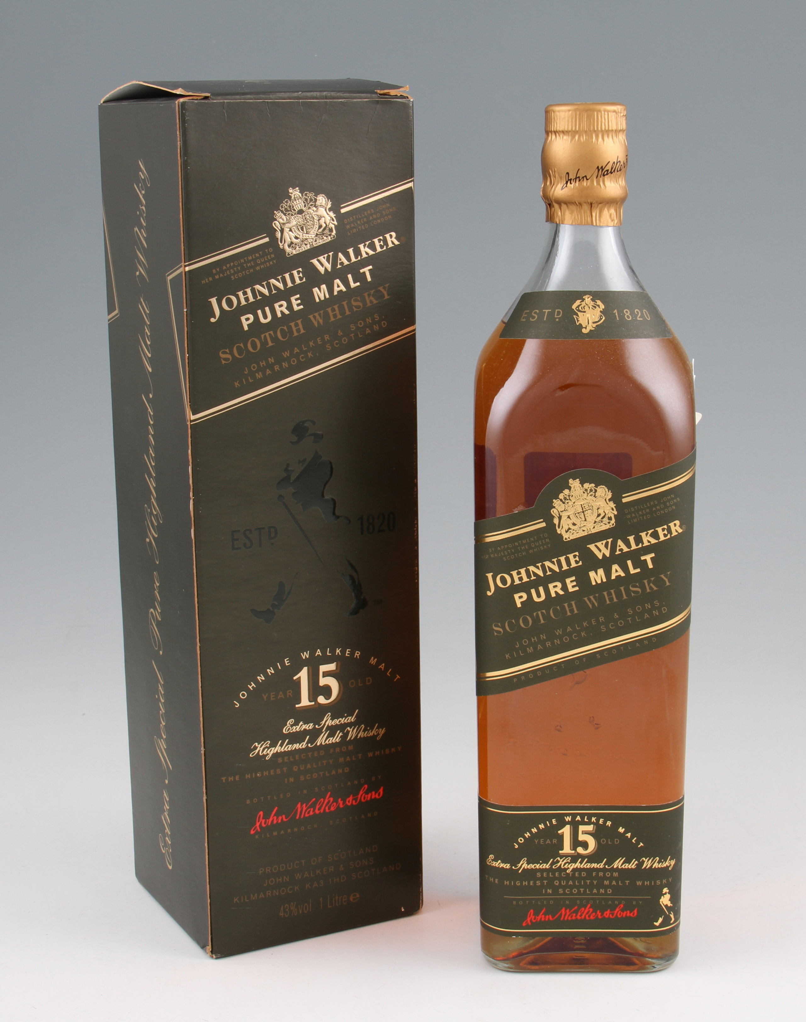 Johnnie Walker 15 year old Pure Malt Scotch Whisky. 43% 1 litre. In box