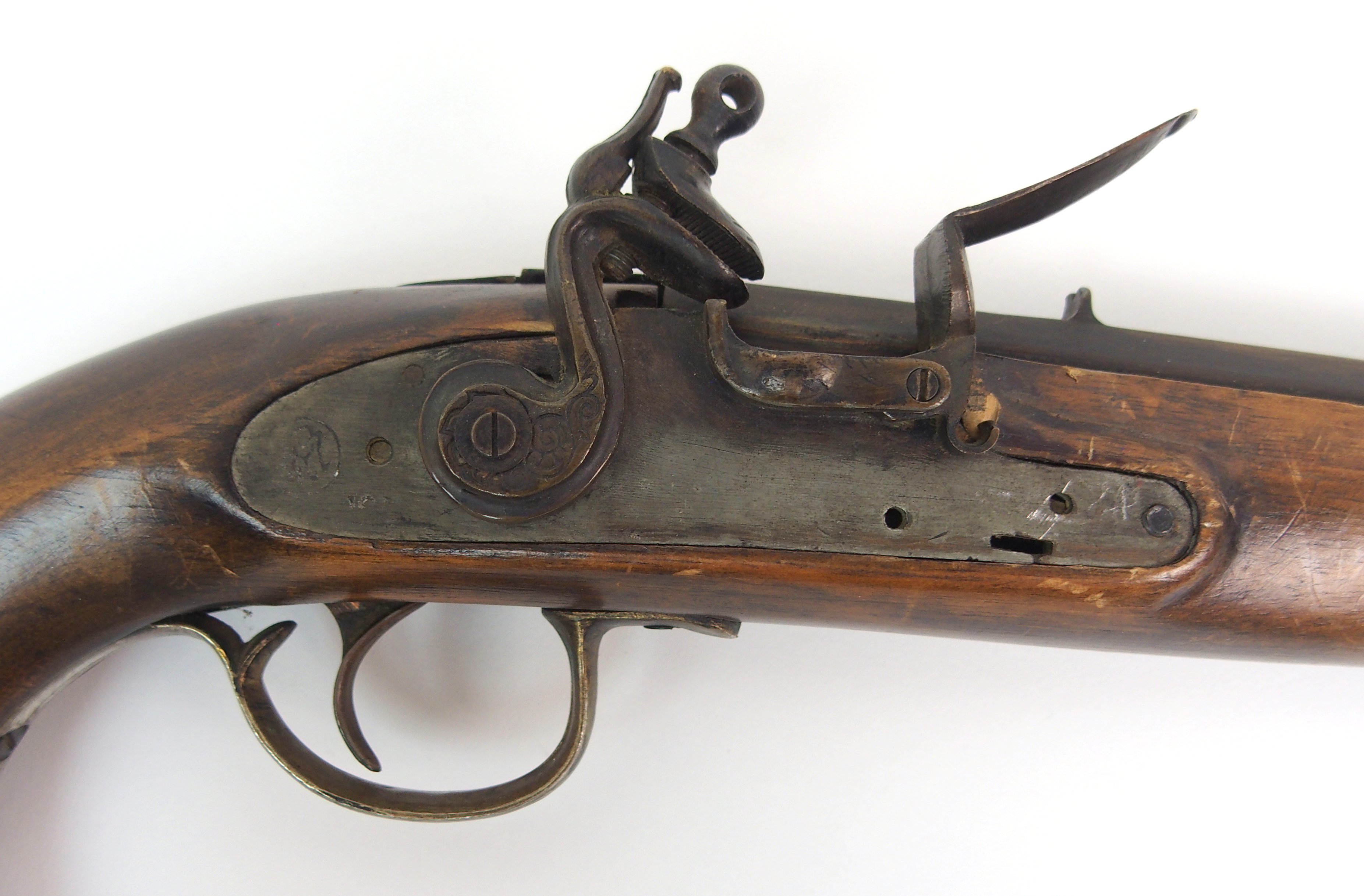 *WITHDRAWN* A 19TH CENTURY FLINTLOCK PISTOL with ramrod, the steel ...