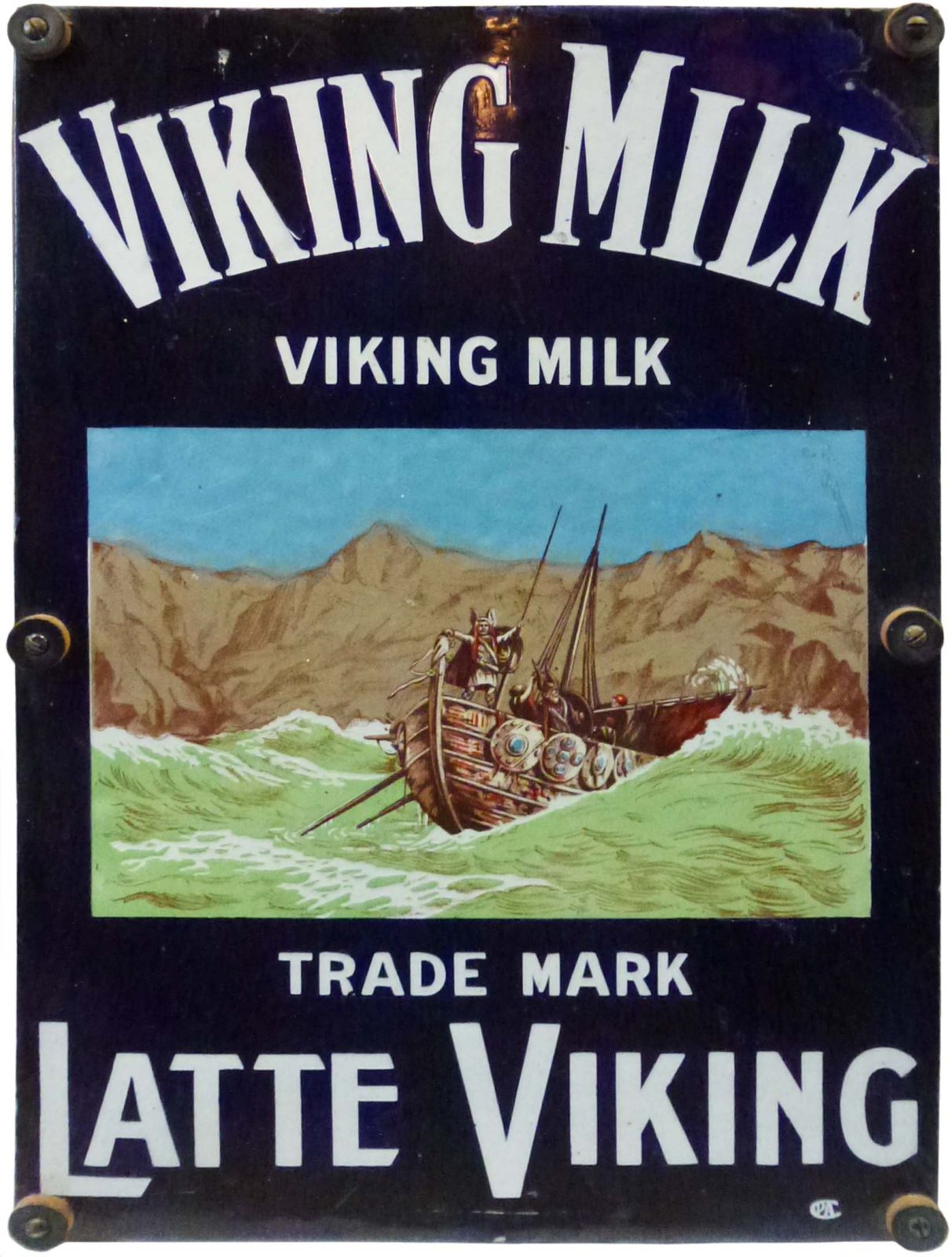 Enamel Advertising Signs, Viking Milk: Viking Milk. 12''x18''. On board ...