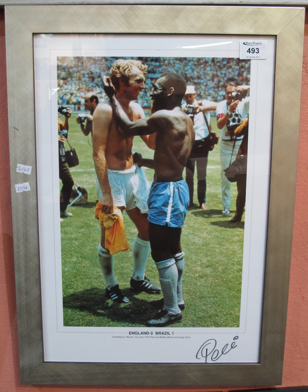 Framed 1970 Football World Cup photograph depicting Pele and Bobby ...