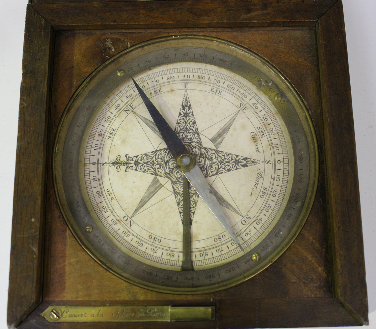 A mid-18th century French surveying compass by Jacques Canivet, the ...