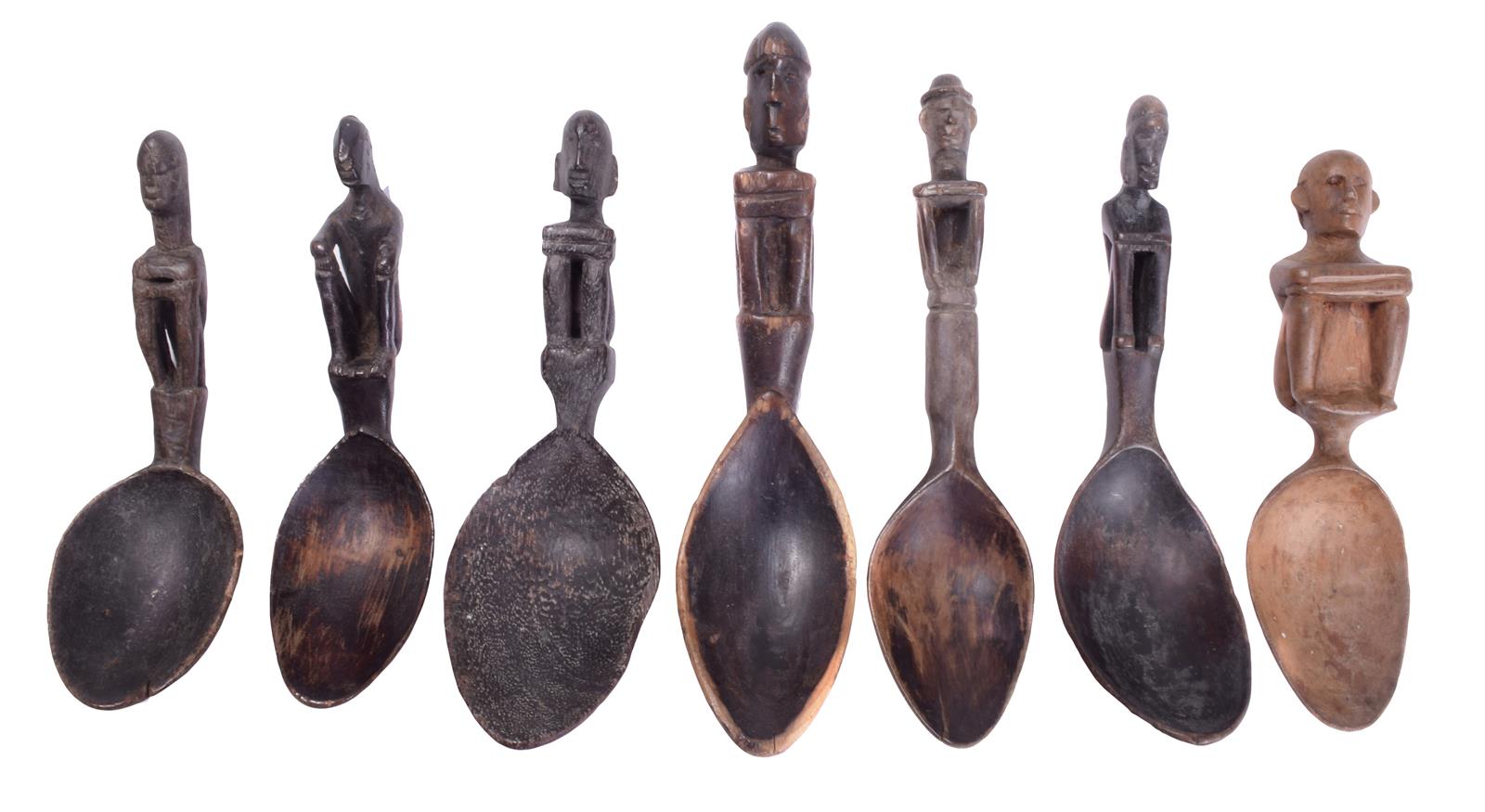 Seven Ifugao anthropomorphic spoons Philippines wood, with carved ...