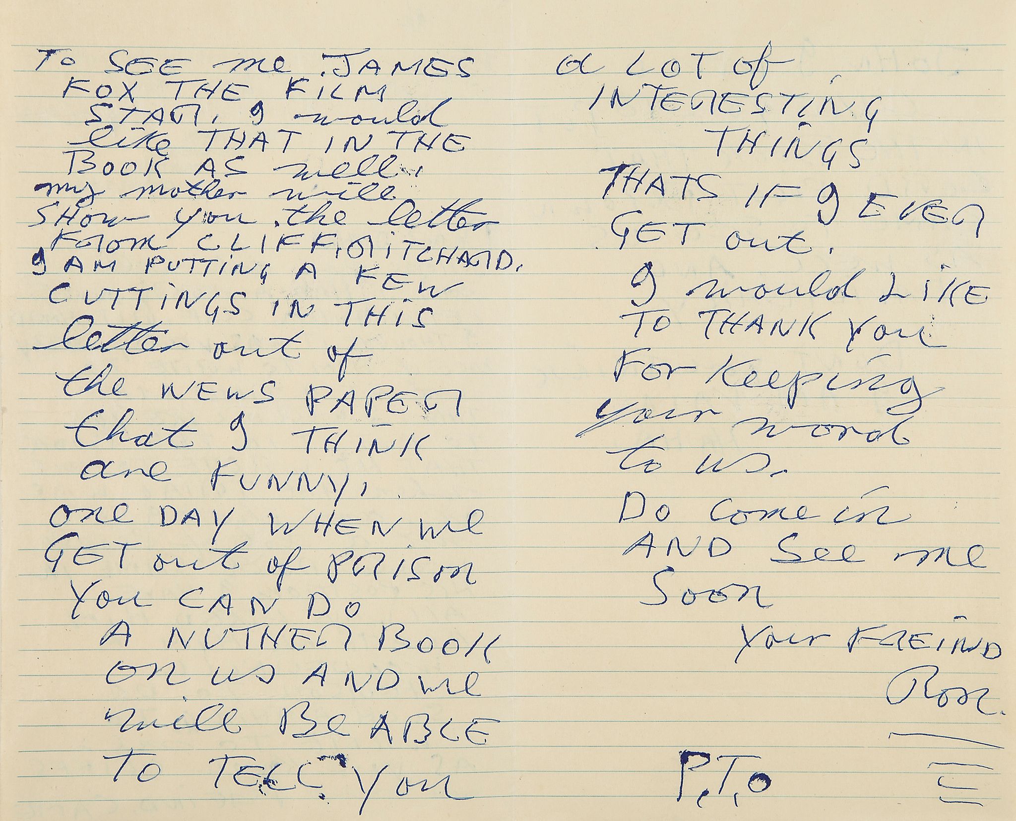 KRAY, RONALD - Autograph letter signed to a recipient named John ...