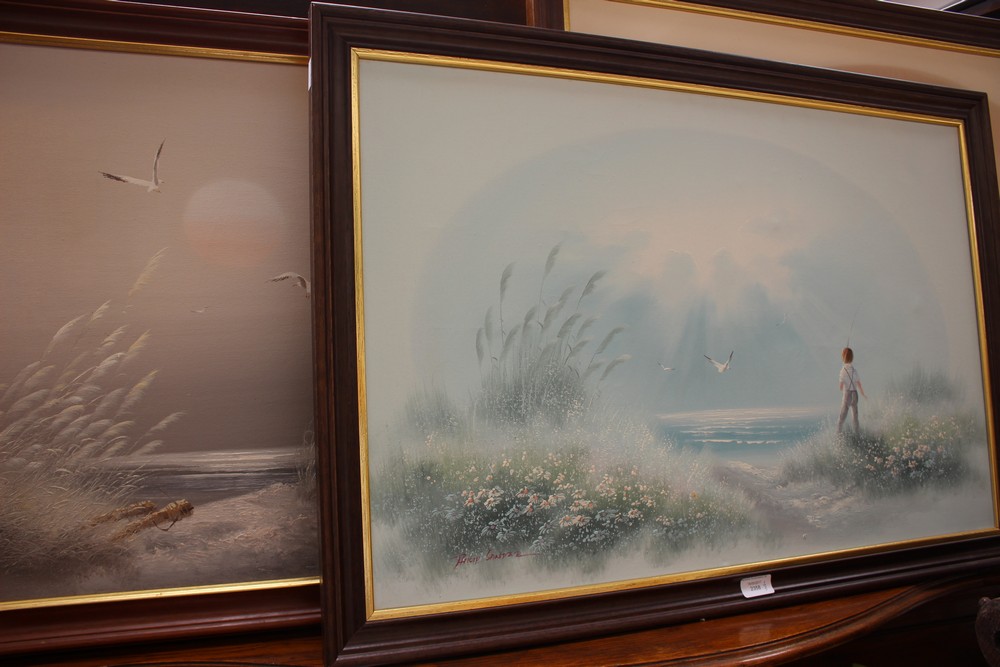Philip Sandee, three oil on canvas coastal scenes