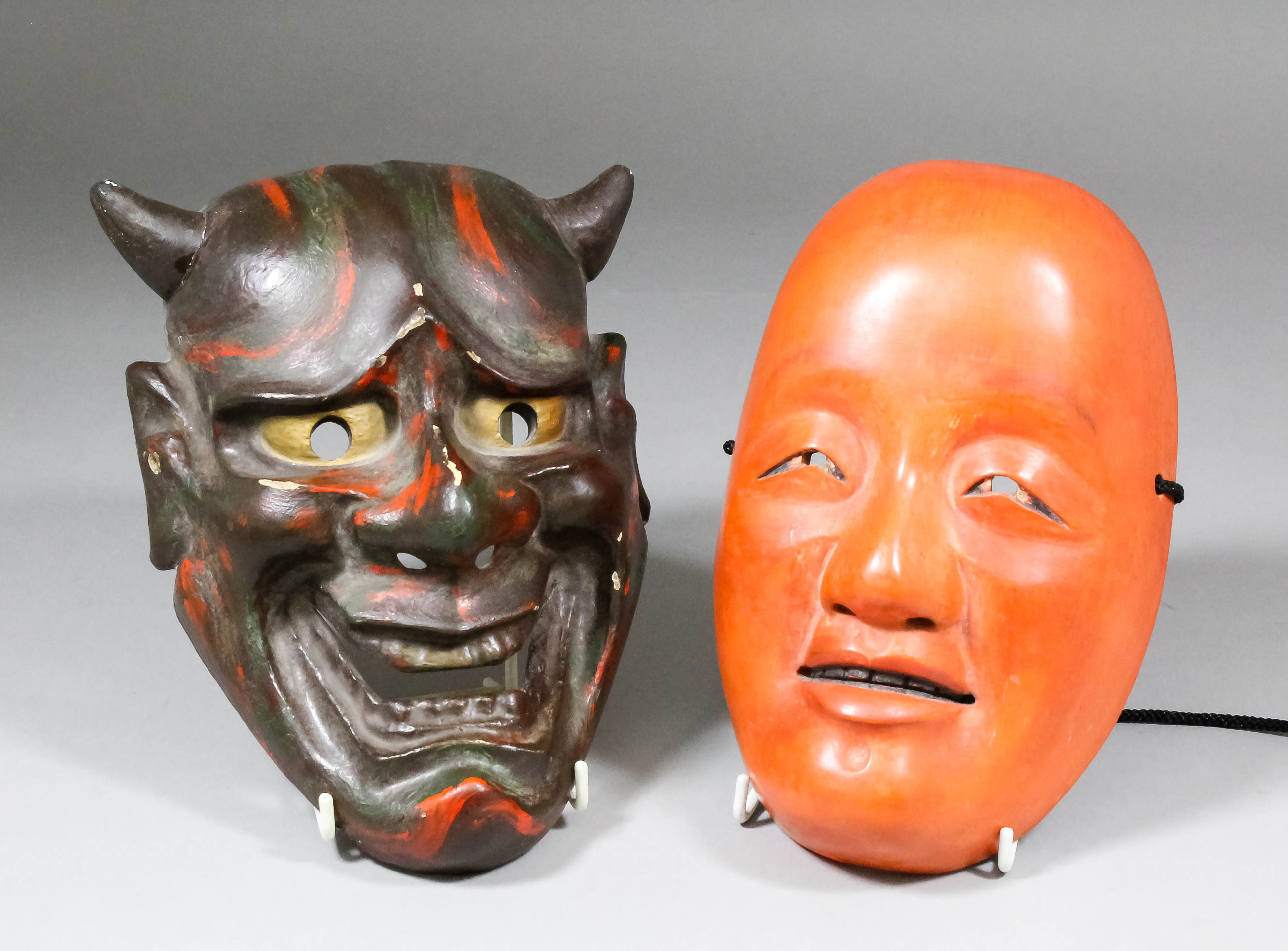 A Japanese carved and painted laquer No mask of a Shojo (Japanese sea ...