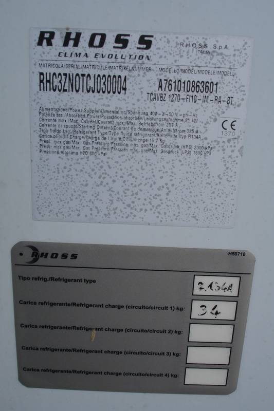 RHOSS Large Industrial Chiller Y.O.M. 2010 Model : Clima Evolution Type : A761010863601 TCAV