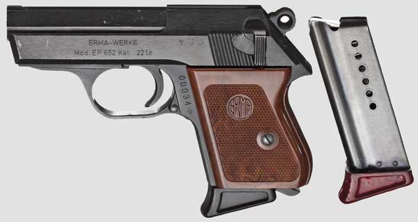 Erma Mod. EP 652 Kal. .22 l.r., Nr. 00034. Blanker Lauf. Siebenschüssig ...